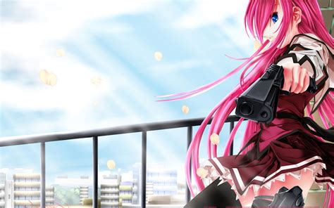 Visual Novel Koisuru Otome To Shugo No Tate Pink Hair Anime Girls Yamada Taeko Gun Pistol