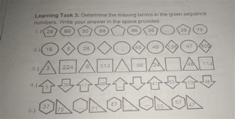 solved learning task 3 determine the missing term s in the given sequence numbers write your
