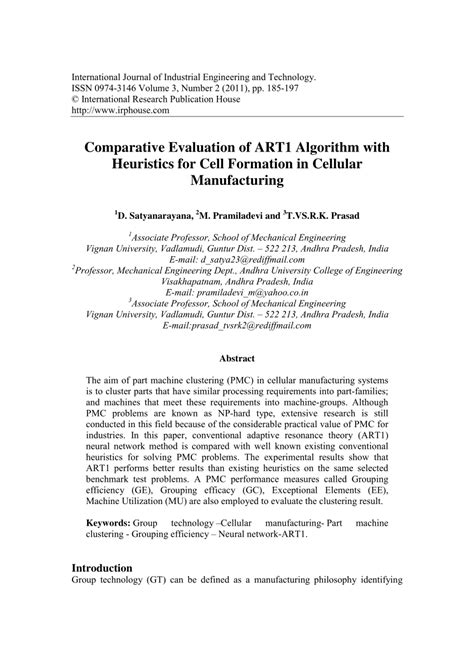 pdf comparative evaluation of art1 algorithm with heuristics for cell formation in cellular