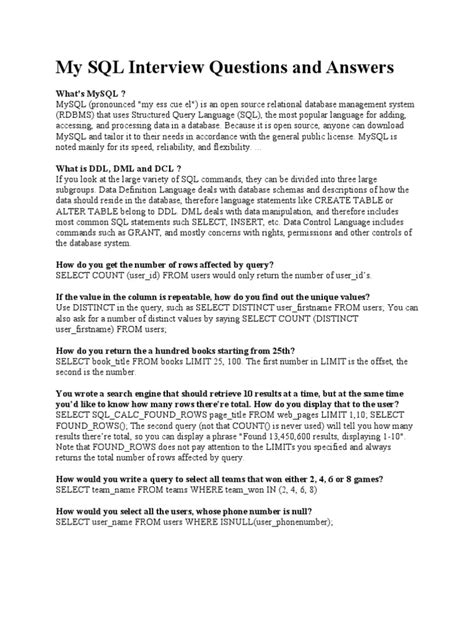 my sql interview questions and answers pdf sql databases
