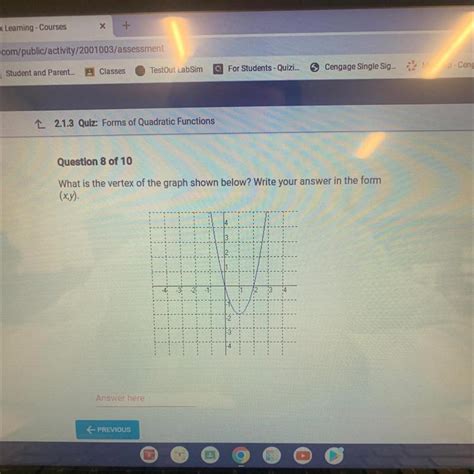 what is the vertex of the graph shown below write your answer in the form x y answer here
