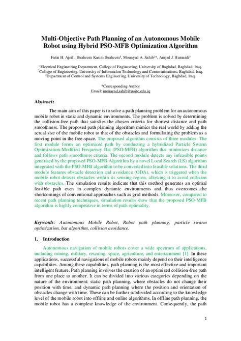 pdf multi objective path planning of an autonomous mobile robot using hybrid pso mfb