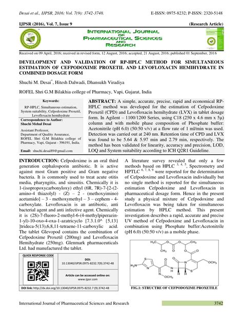 pdf development and validation of rp hplc method for simultaneous estimation of cefpodoxime