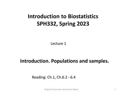lectures 1 w answers introduction populations and samples introduction to biostatistics