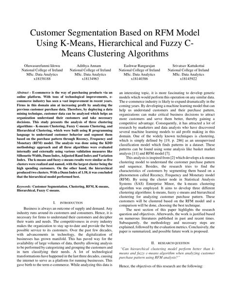 pdf customer segmentation based on rfm model using k means hierarchical and fuzzy c means