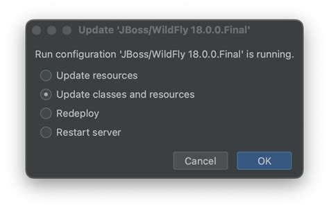 java automatic hotswap of maven jee project with wildfly server in intellij not working