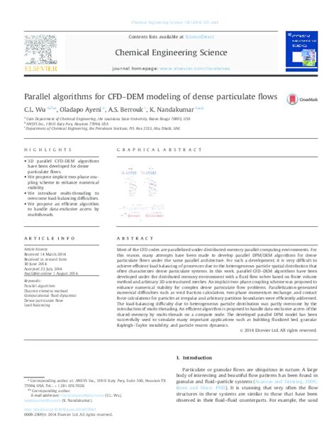 pdf parallel algorithms for cfd dem modeling of dense particulate flows abdallah berrouk