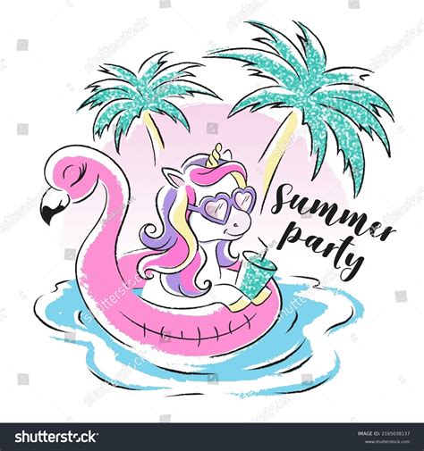 Art Pool Party Cute Unicorn By Stock Vector Royalty Free 2165038137 Shutterstock
