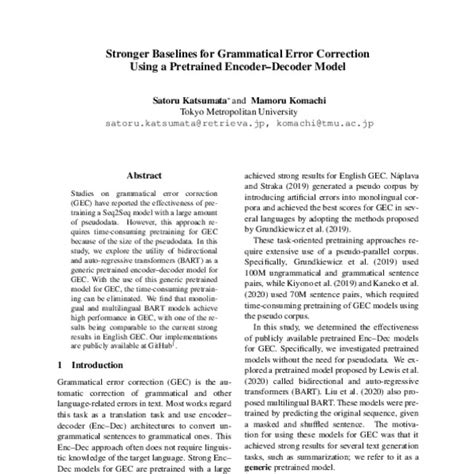 stronger baselines for grammatical error correction using a pretrained encoder decoder model