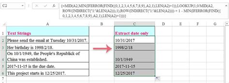 How To Extract Date From Text Strings In Excel Excel Dating Text
