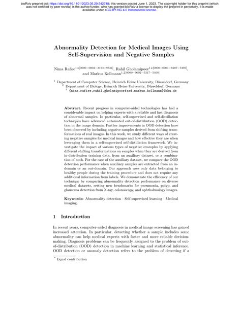 pdf abnormality detection for medical images using self supervision and negative samples