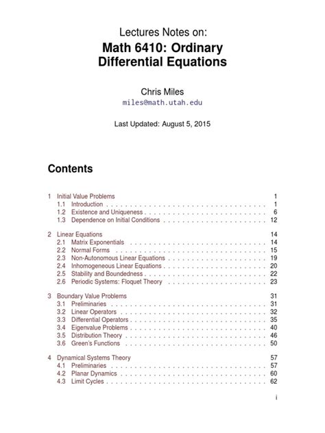 math 6410 ordinary differential equations lectures notes on pdf eigenvalues and