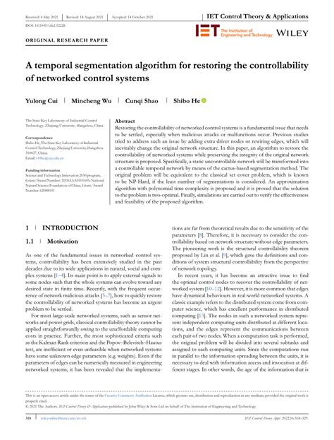 pdf a temporal segmentation algorithm for restoring the controllability of networked control
