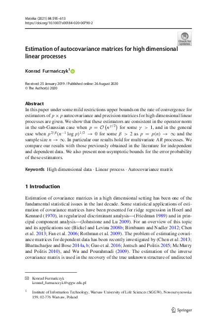 pdf estimation of autocovariance matrices for high dimensional linear processes konrad