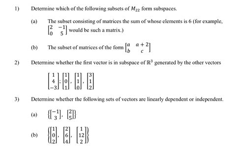 solved 1 determine which of the following subsets of m22