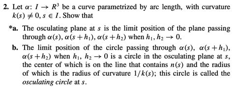 solved 2 let α i→r3 be a curve parametrized by arc length
