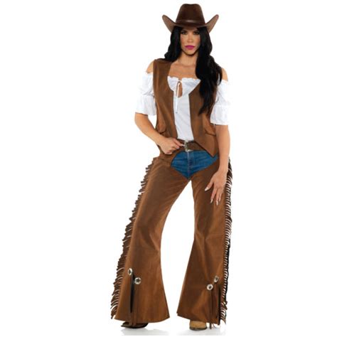 Cowgirl Chaps And Vest Adult Costume Gypsy Treasure Costumes And Cosmetics