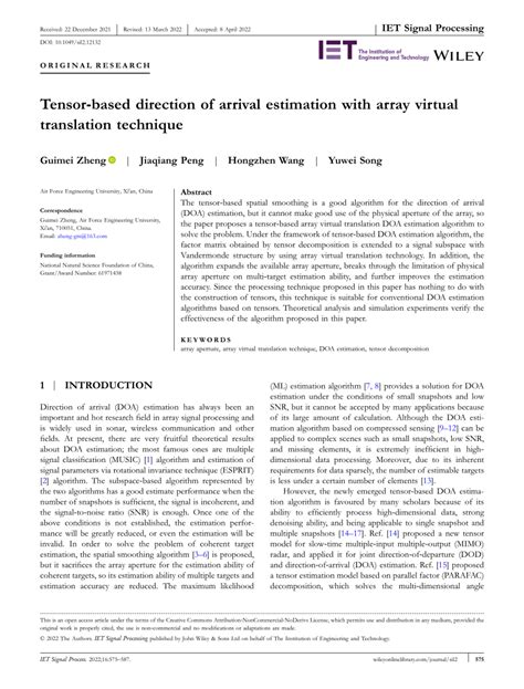 pdf tensor‐based direction of arrival estimation with array virtual translation technique