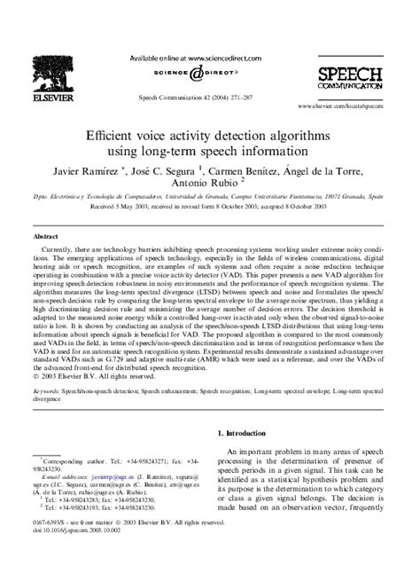 pdf efficient voice activity detection algorithms using long term speech information jose