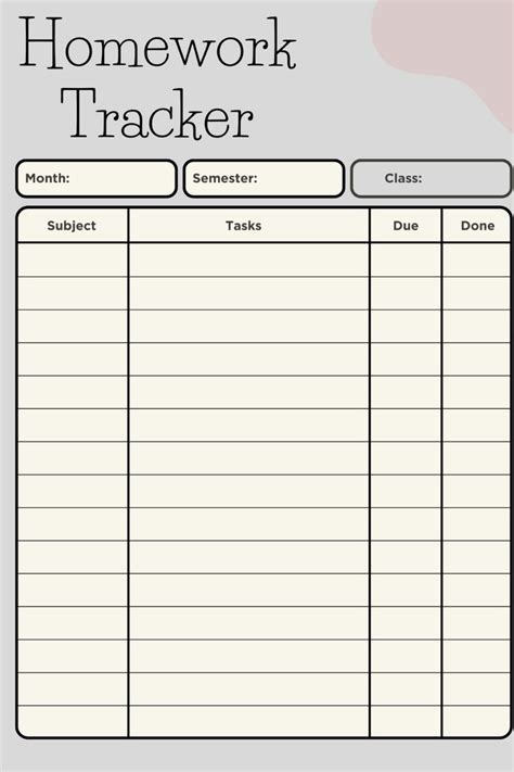 Homework Tracker Digital Print Organizer Planner Homework Checklist
