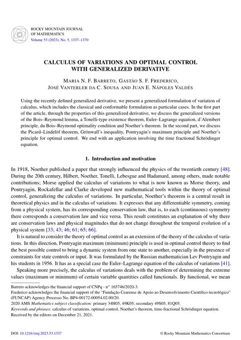 pdf calculus of variations and optimal control with generalized derivative