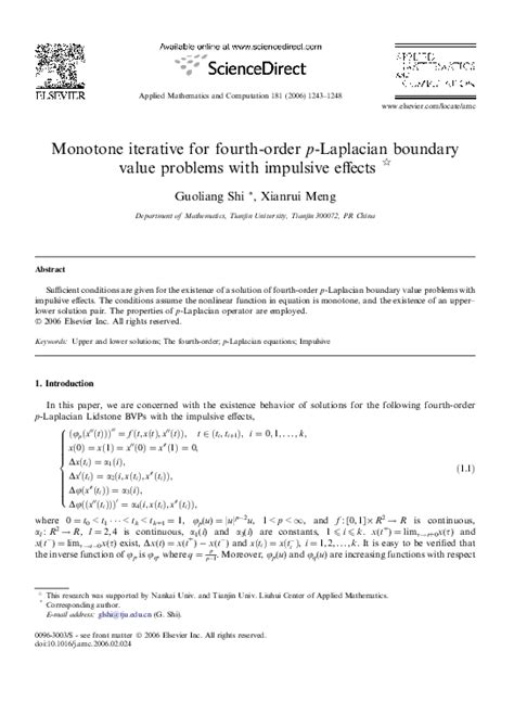 pdf monotone iterative for fourth order p laplacian boundary value problems with impulsive