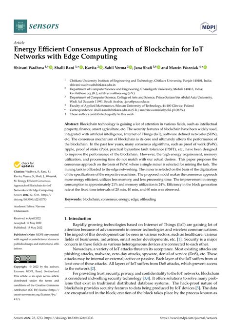 pdf energy efficient consensus approach of blockchain for iot networks with edge computing