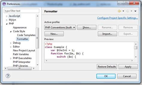 Eclipse Project Specific PHP Code Style Formatter Stack Overflow