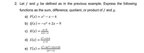 let f and g be defined as in the previous example express the following functions as the sum