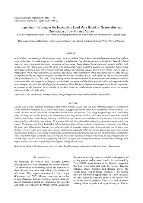 pdf imputation techniques for incomplete load data based on seasonality and orientation of the