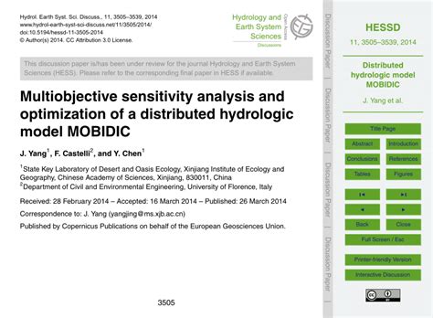 pdf multiobjective sensitivity analysis and optimization of distributed hydrologic model mobidic