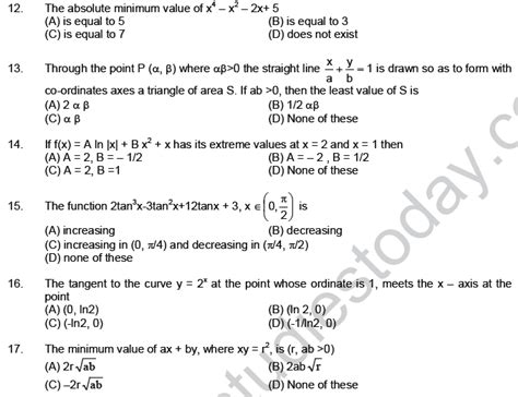 jee mathematics application of derivatives mcqs set b multiple choice questions