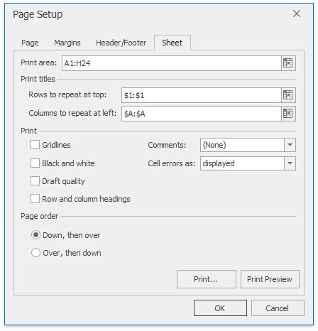 Page Setup Dialog In Spreadsheet Control Winforms Controls