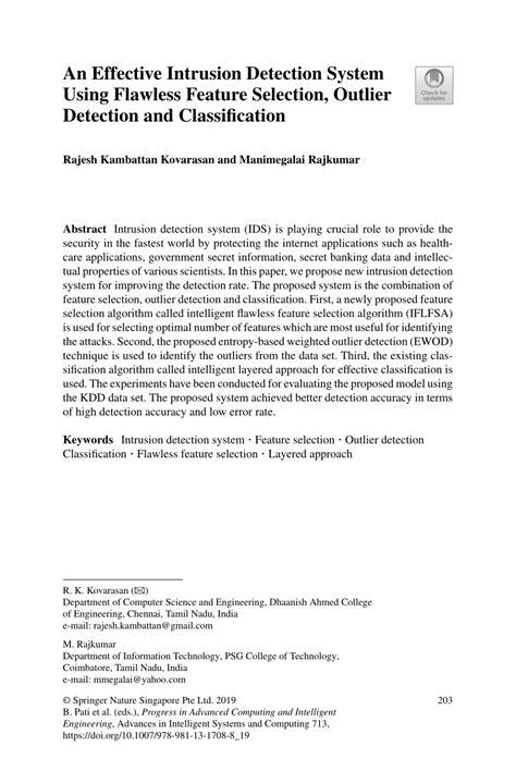 pdf an effective intrusion detection system using flawless feature selection outlier