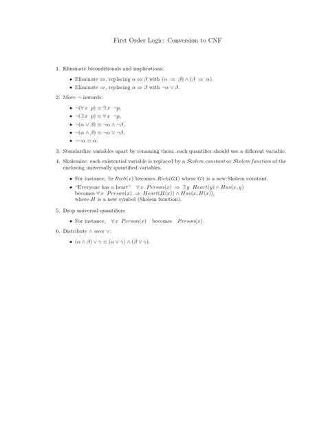 converting first order logic statements to conjunctive normal form through a series of