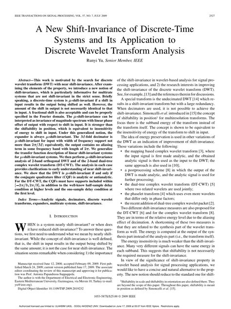 pdf a new shift invariance of discrete time systems and its application to discrete wavelet