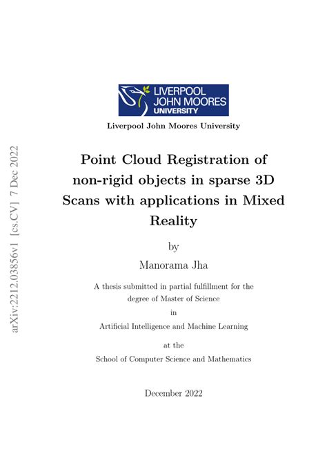 pdf point cloud registration of non rigid objects in sparse 3d scans with applications in
