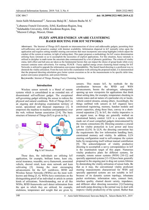 pdf fuzzy applied energy aware clustering based routing for iot networks