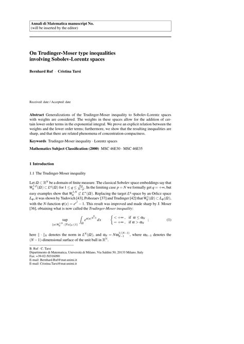 pdf on trudinger moser type inequalities involving sobolev lorentz spaces