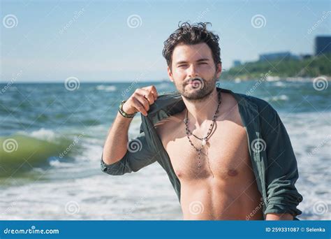 Young Man Topless Outdoor Portrait Hiking Near The Sea Stock Image Image Of Handsome Place