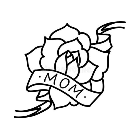 Rose Tattoo With Ribbon And Word Mom And Mother Vector Illustration Art Stock Vector
