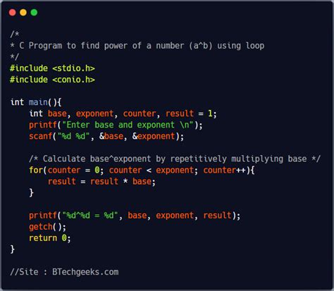 c program to calculate power of a number btech geeks