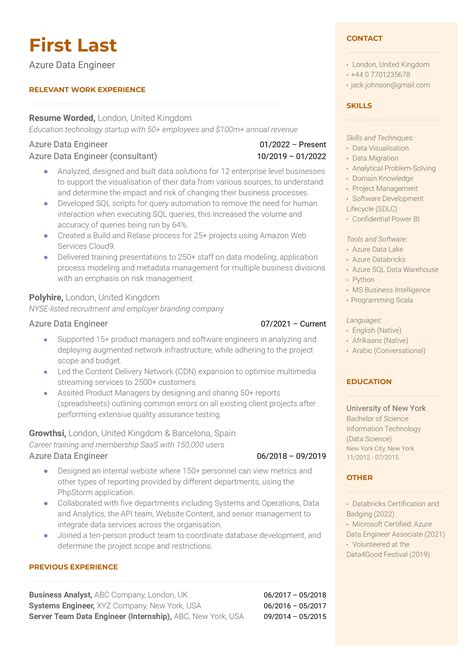 Azure Data Engineer Resume Examples For Resume Worded