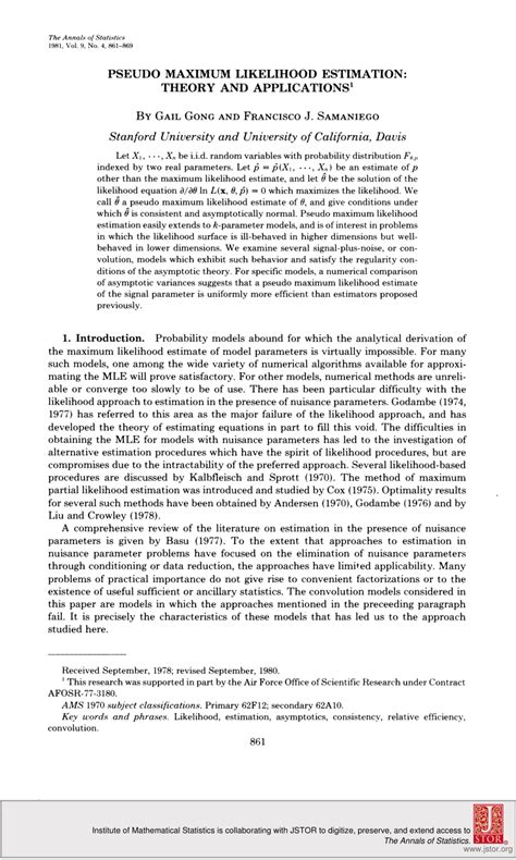 pdf pseudo maximum likelihood estimation theory and applications