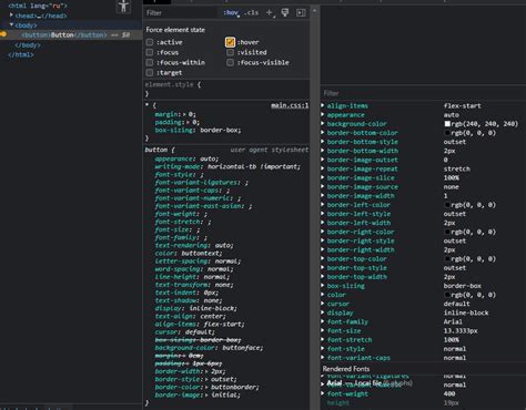 Html Chrome Dev Tools How To View Button Hover User Agent Stylesheet