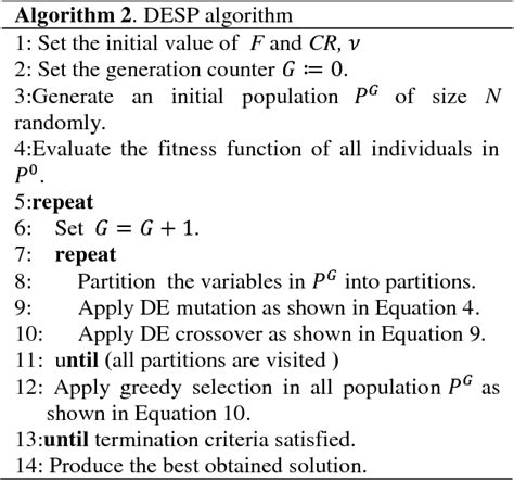 table 1 from differential evolution algorithm with space partitioning for large scale