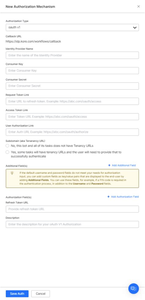 Setting Up Authorization Using OAuth V1 Kore Ai Docs