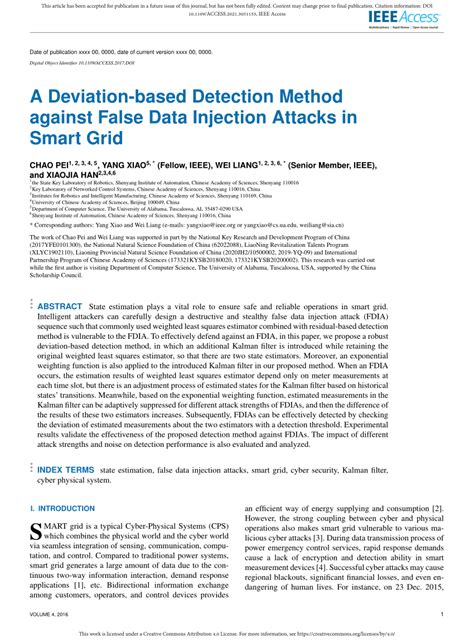pdf a deviation based detection method against false data injection attacks in smart grid