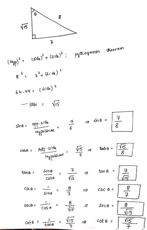 find the exact values of the six trigonometric ratios of the angle θ in the triangle homeworklib