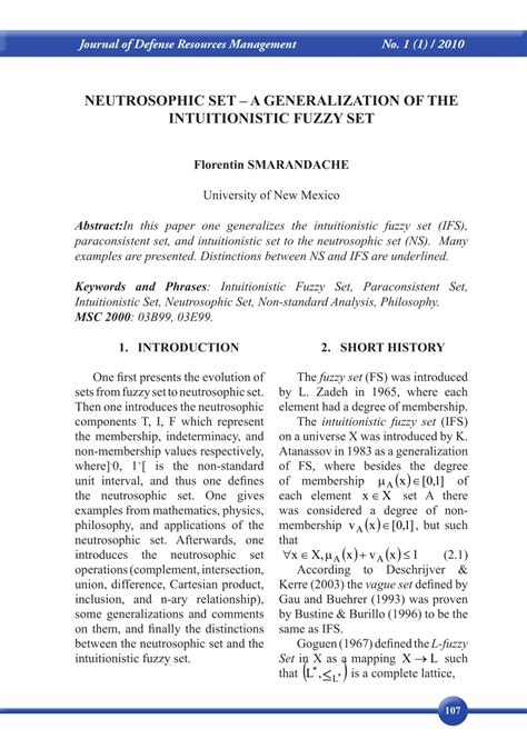 pdf neutrosophic set a generalization of the intuitionistic fuzzy set